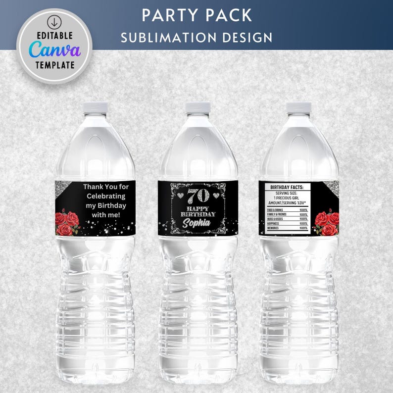 EDITABLE Woman 70th Birthday Chip Bag Wrapper. Red Rose Black and ...