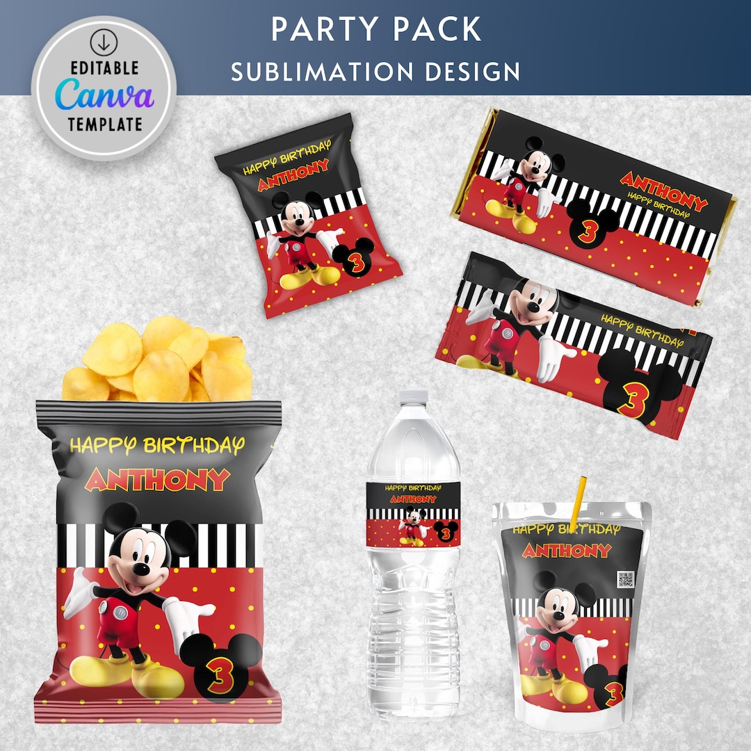 Editable Mickey Mouse Party Bundle - Mickey Mouse Chip Bag - Mickey ...