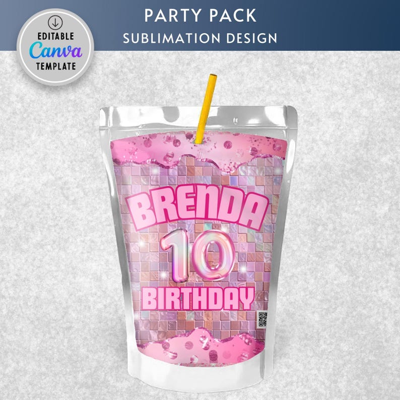 Pink Birthday Party Bundle Kit, Template Printable Pink Birthday Chip ...