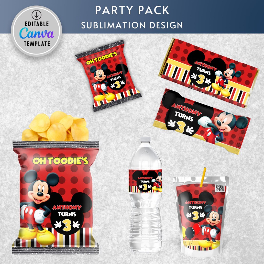 Labels for Mickey Mouse Party Pack Chip Bag Favor Bag Juice Water ...