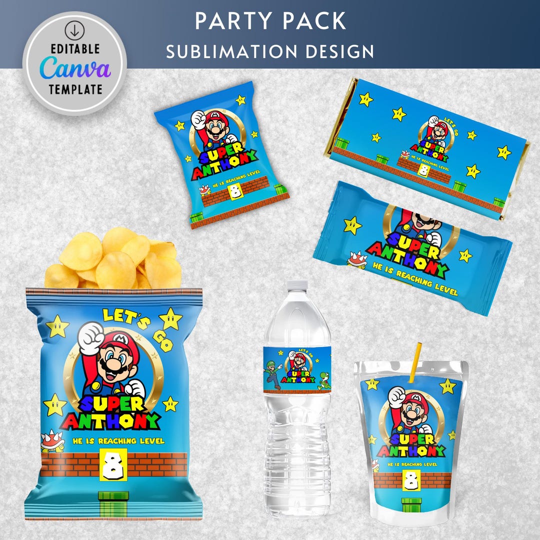 Editable Super Mario Kids Party Bundle Kit, Template Printable, Kids ...