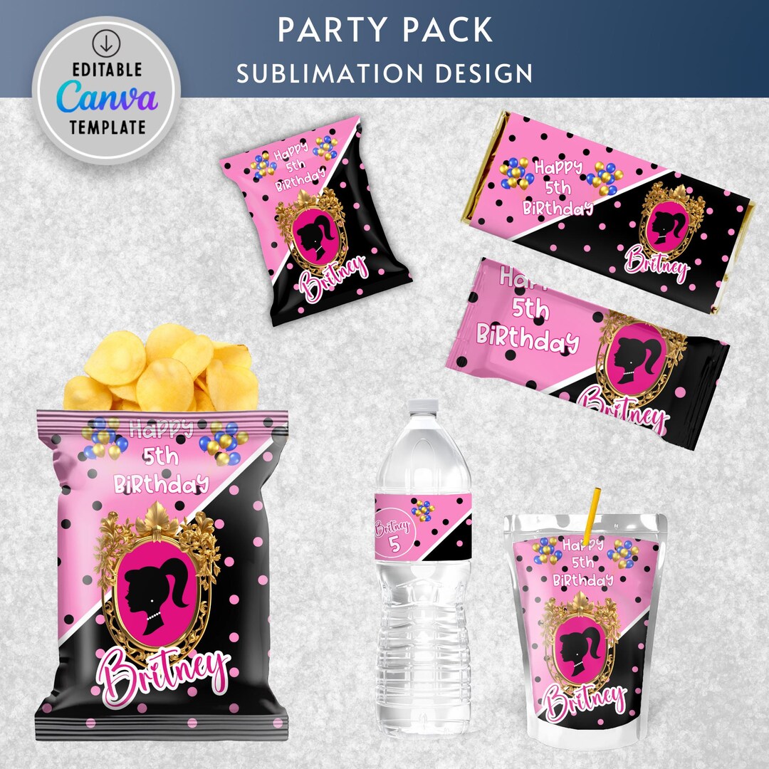 Doll Party Pack Printable, Favor Bag,chip Bag, Water Bottle Label ...