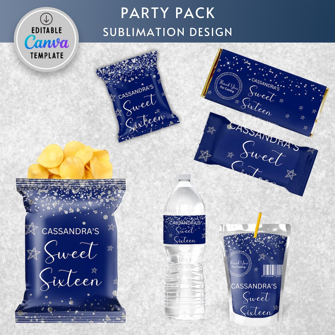 Editable Silver Blue Chip Bag Label PRINTABLE Silver Glitter Chip Bag ...