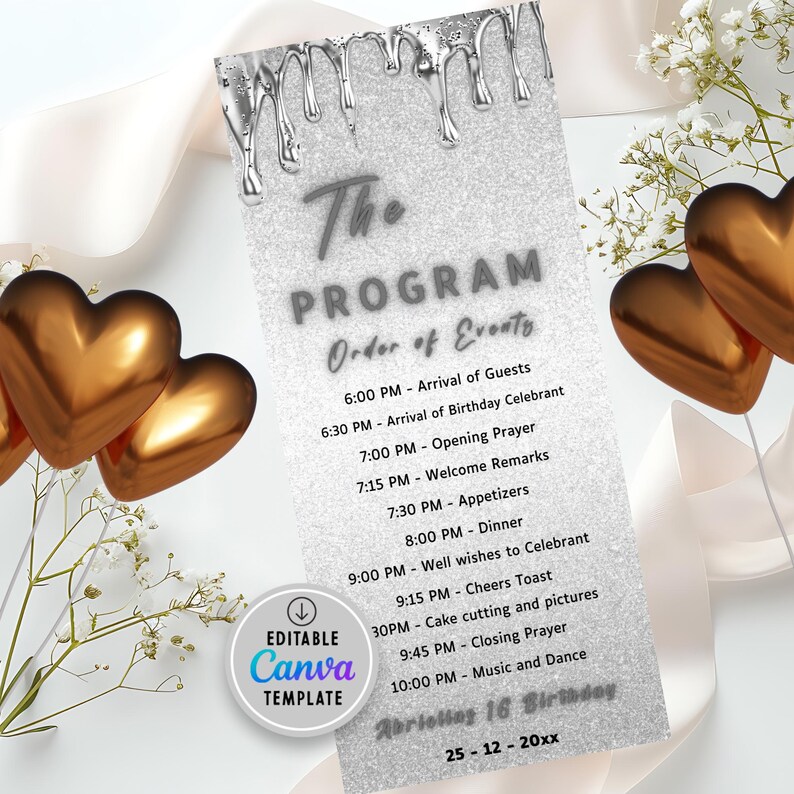 Editable Silver Menu Card Template, Silver Glitter Drip Menu Cards ...