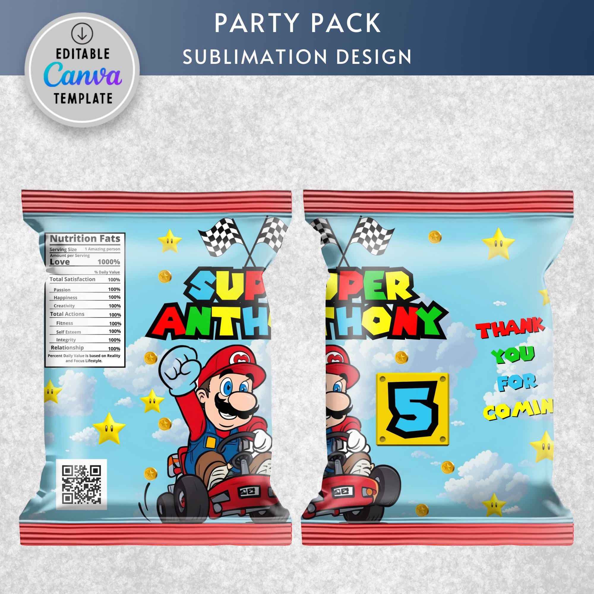 Editable Super Mario Kids Party Bundle Kit, Template Printable, Kids ...