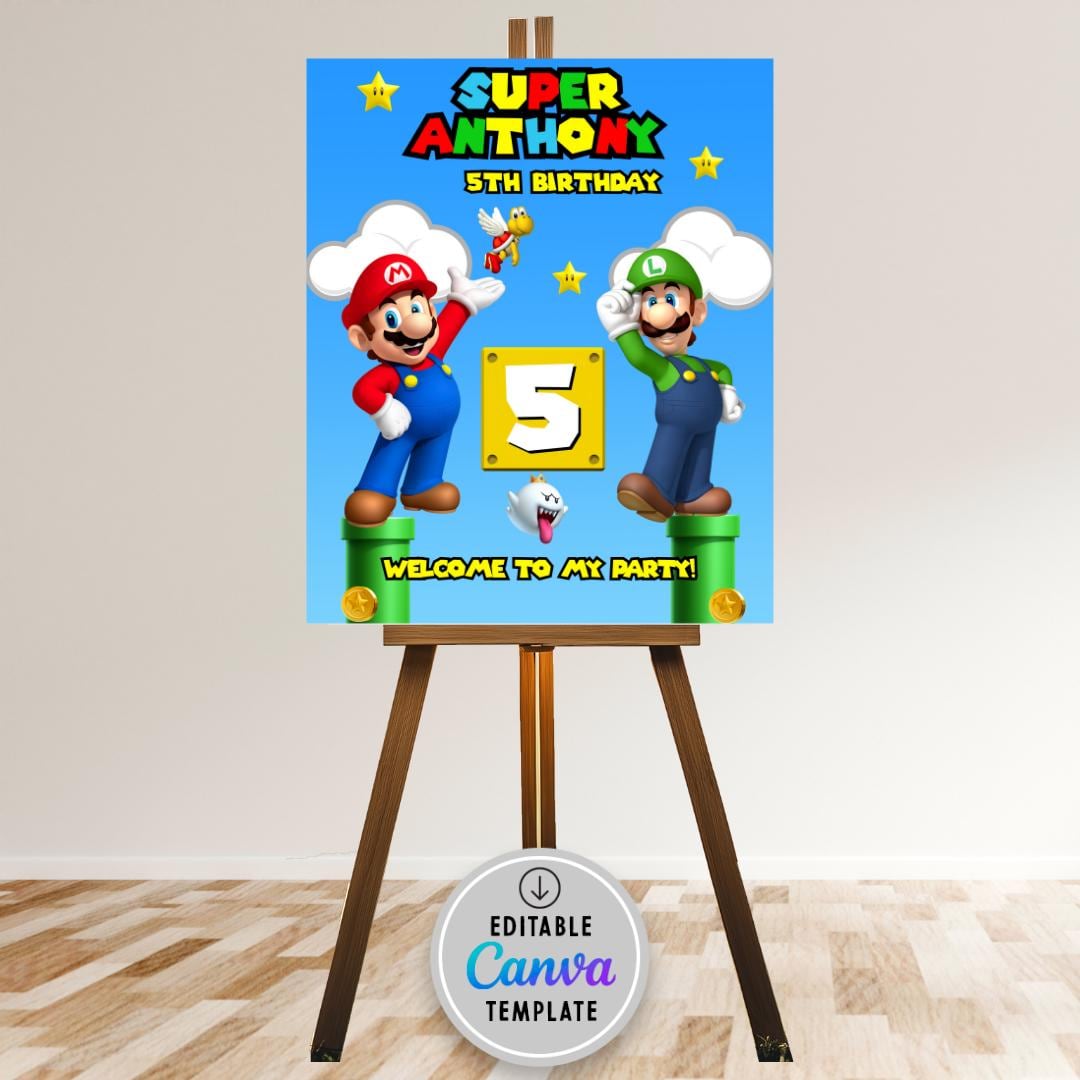 Super Mario Welcome Sign for Boy,mario Birthday Sign, Invitation Mario ...