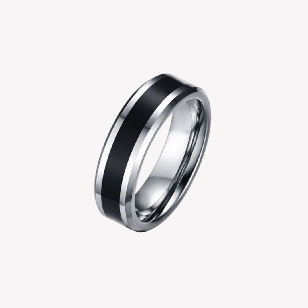 Personalized Tungsten Men Ring With Thin Black Line - Etsy UK