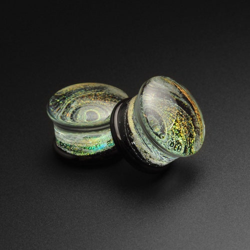 Blue Galaxy Swirl Glass Double Flare Plug Glass Ear - Etsy UK