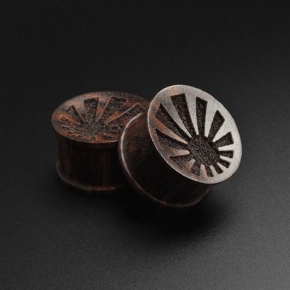 Sono Wood With Sunrise Engraving Double Flare Organic Wood - Etsy