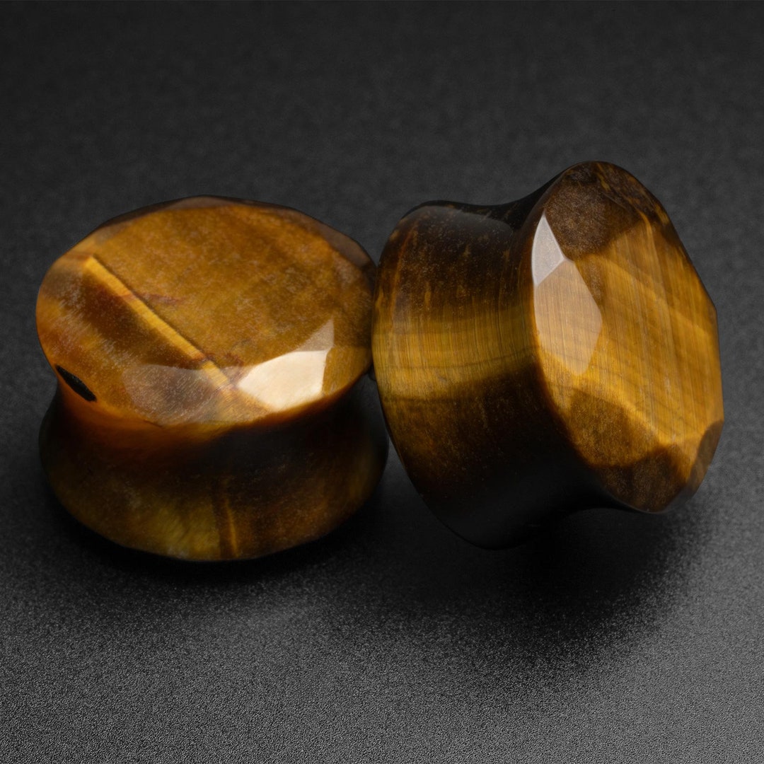 Faceted Yellow Tigers Eye Double Flare Plug | Organic Stone Ear ...