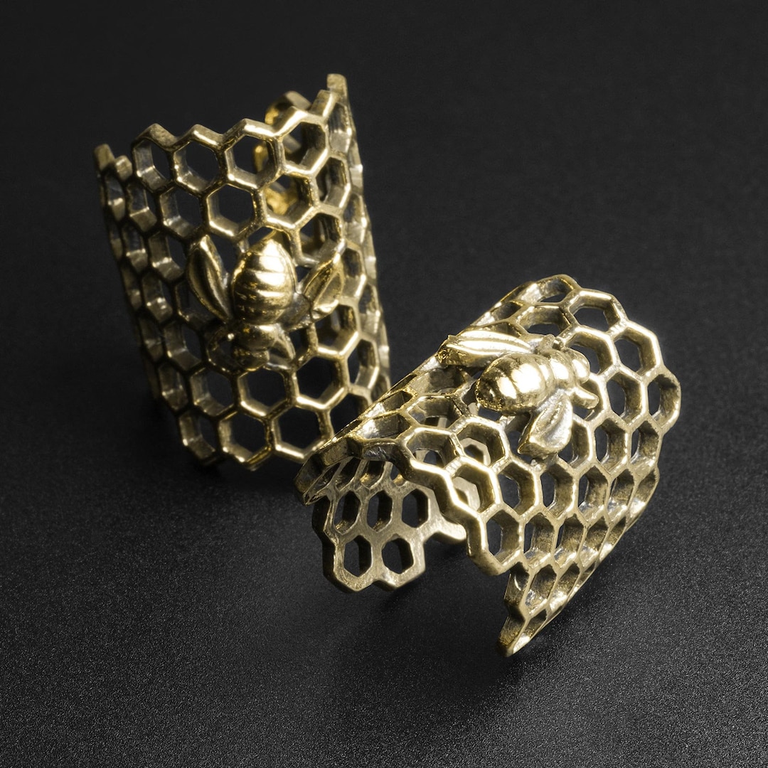 Bee & Honeycomb Brass Ear Cuff Brass Ear Cuff for Stretched and Pierced ...