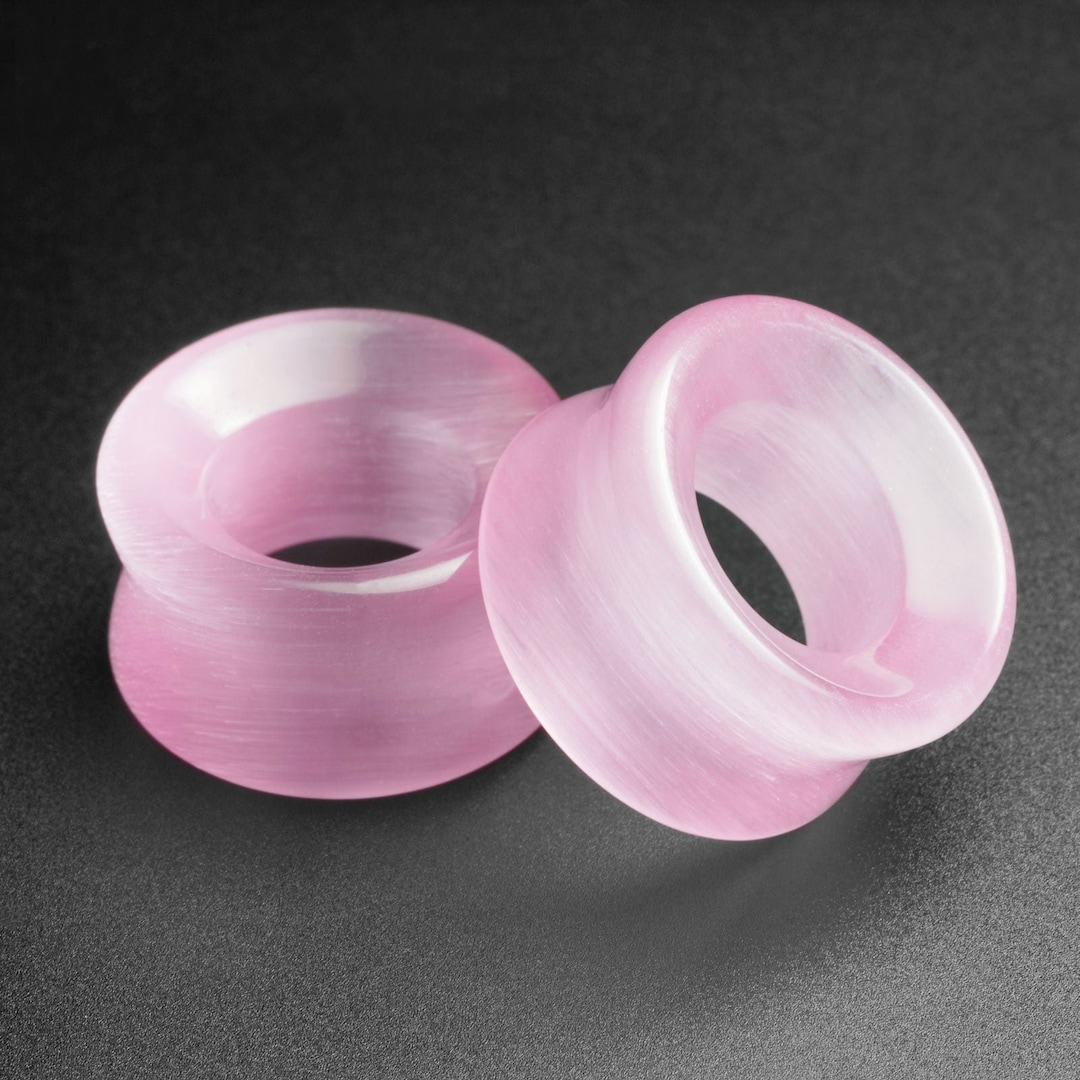 Pink Cat's Eye Glass Double Flare Concave Tunnel | Glass Ear Stretcher ...