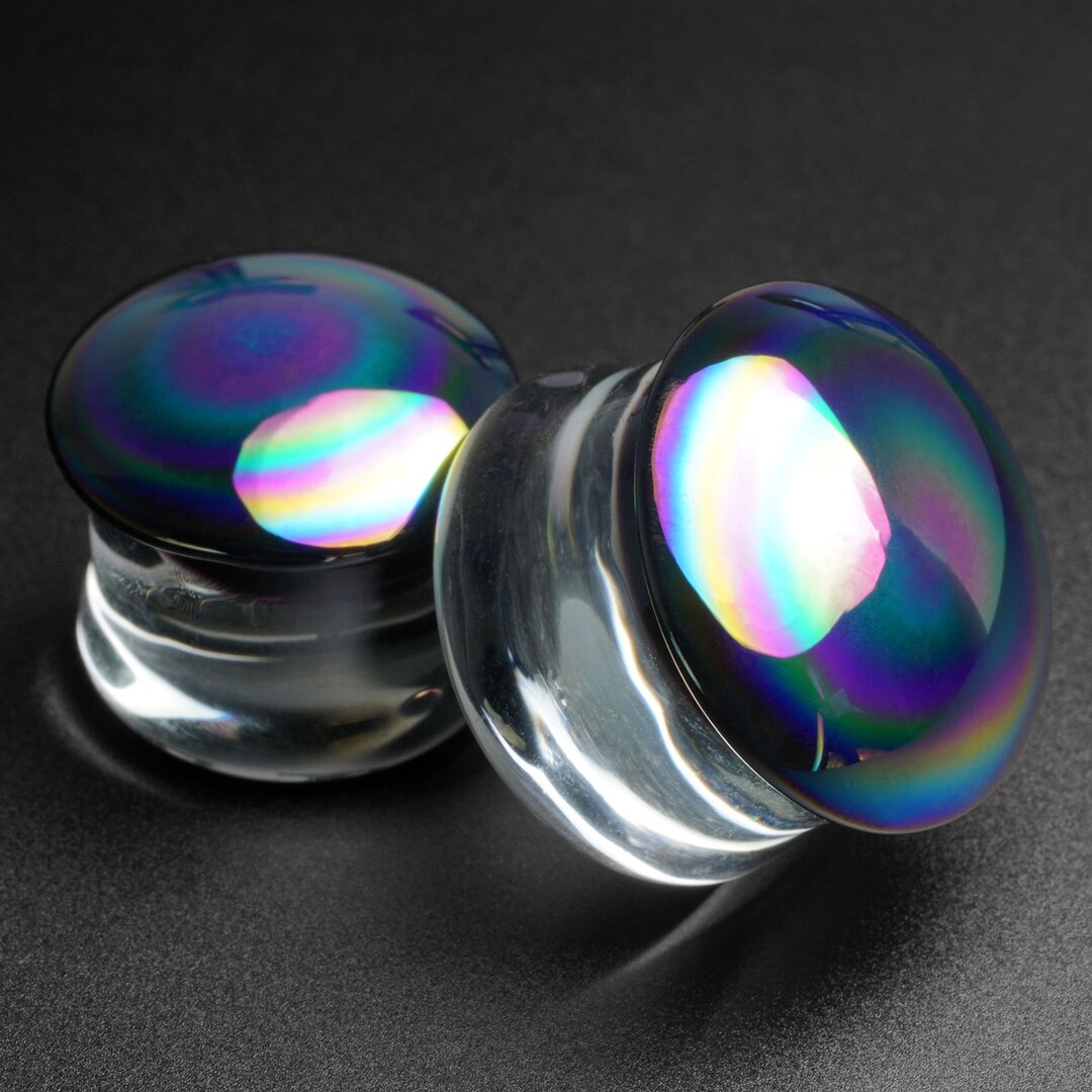 Rainbow Oil Slick Glass Double Flare Plug | Glass Ear Stretcher Gauges ...