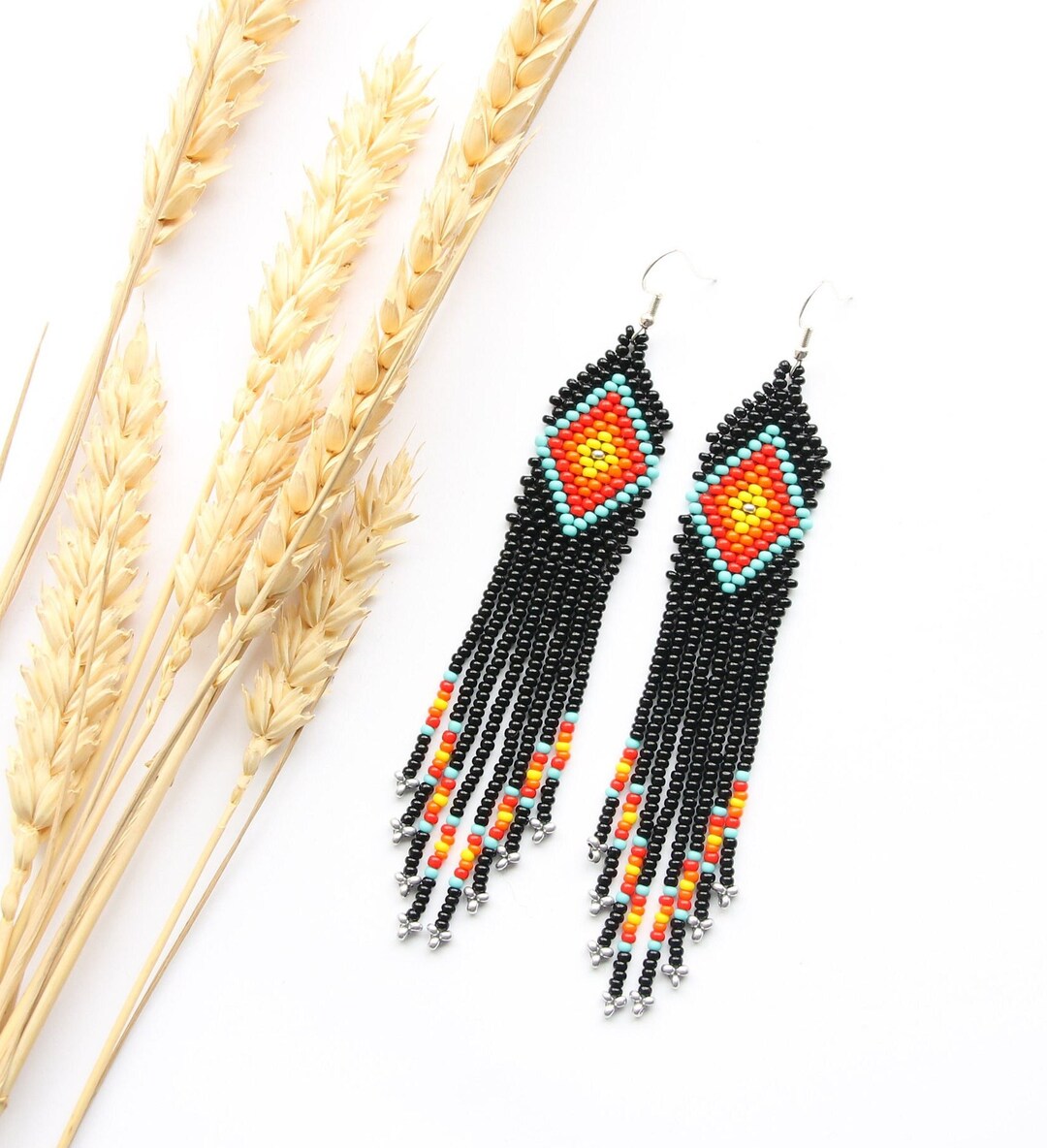 Black Seed Bead Dangle Earrings: Boho Chic Artisan Jewelry - Etsy