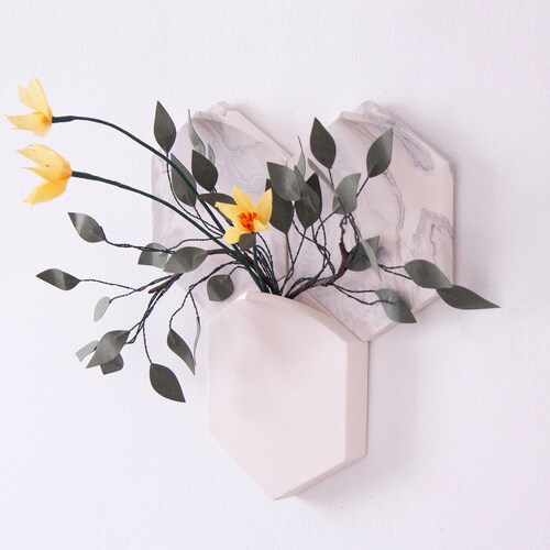 Pre-set Hexagonal Modular Wall-mount Vase With 2 Marbled Tiles - Etsy