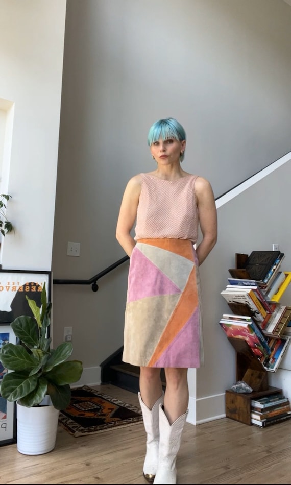 VTG 90s Colorblock Suede Pencil Skirt - Gem
