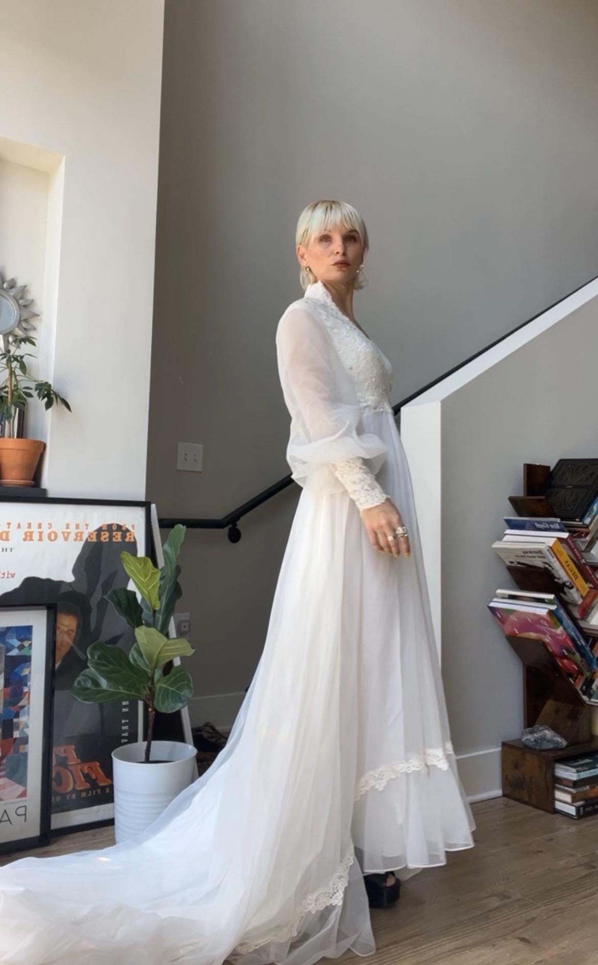 VTG 1970s Bridal Gown With Train - Etsy VTG 1970s Bridal Gown With Train - Etsy