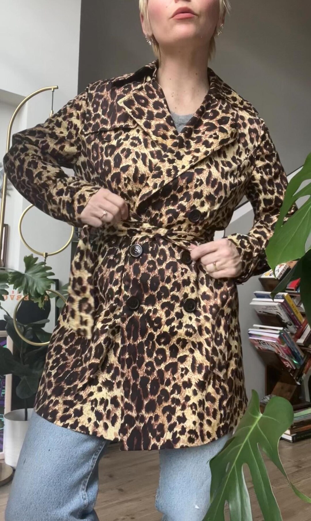 VTG Y2K Leopard Print Trench Jacket - Etsy