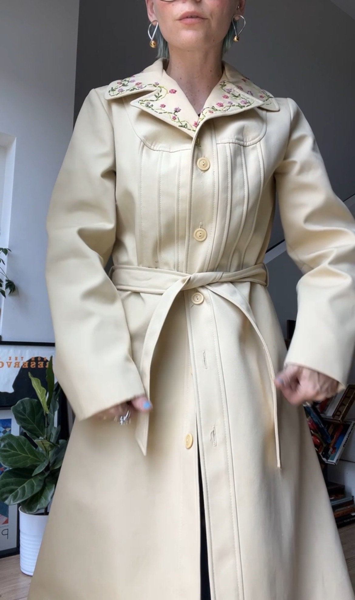 VTG 70s Butter Yellow Hand Embroidered Trench Coat - Etsy