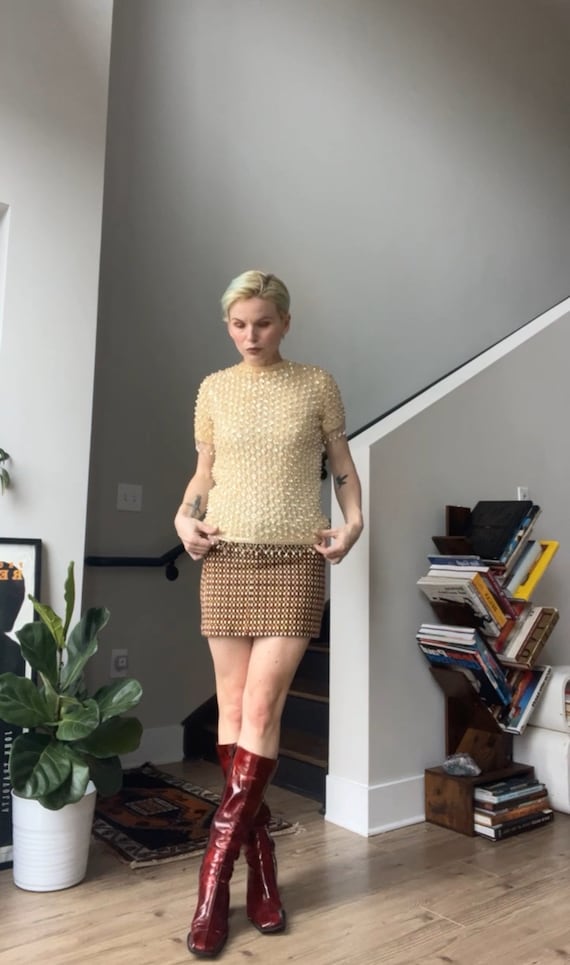 Vtg Anna Sui Tweed Mini Skirt Gem