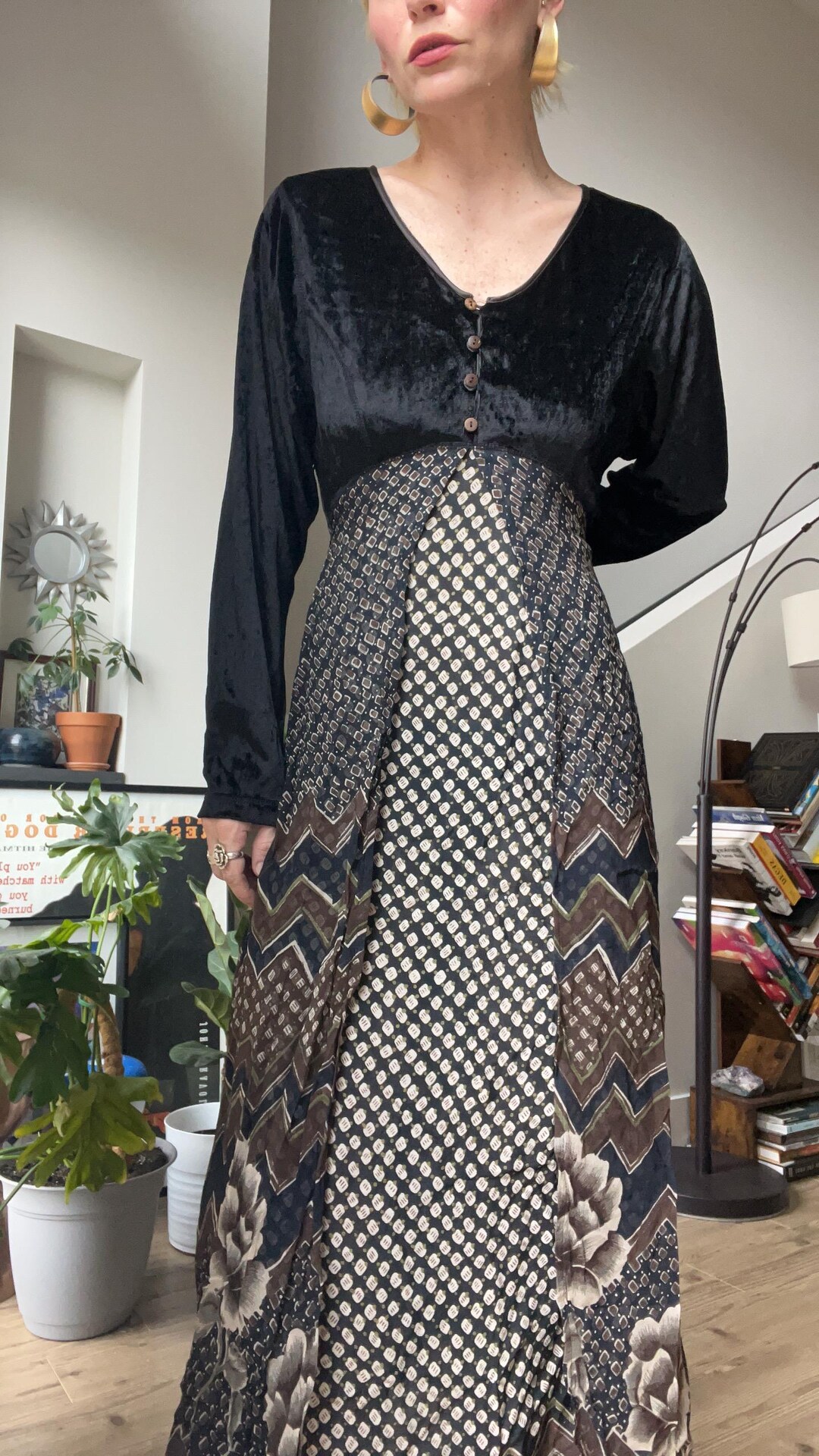 VTG 90s Velvet Mixed Print Midi Dress - Etsy