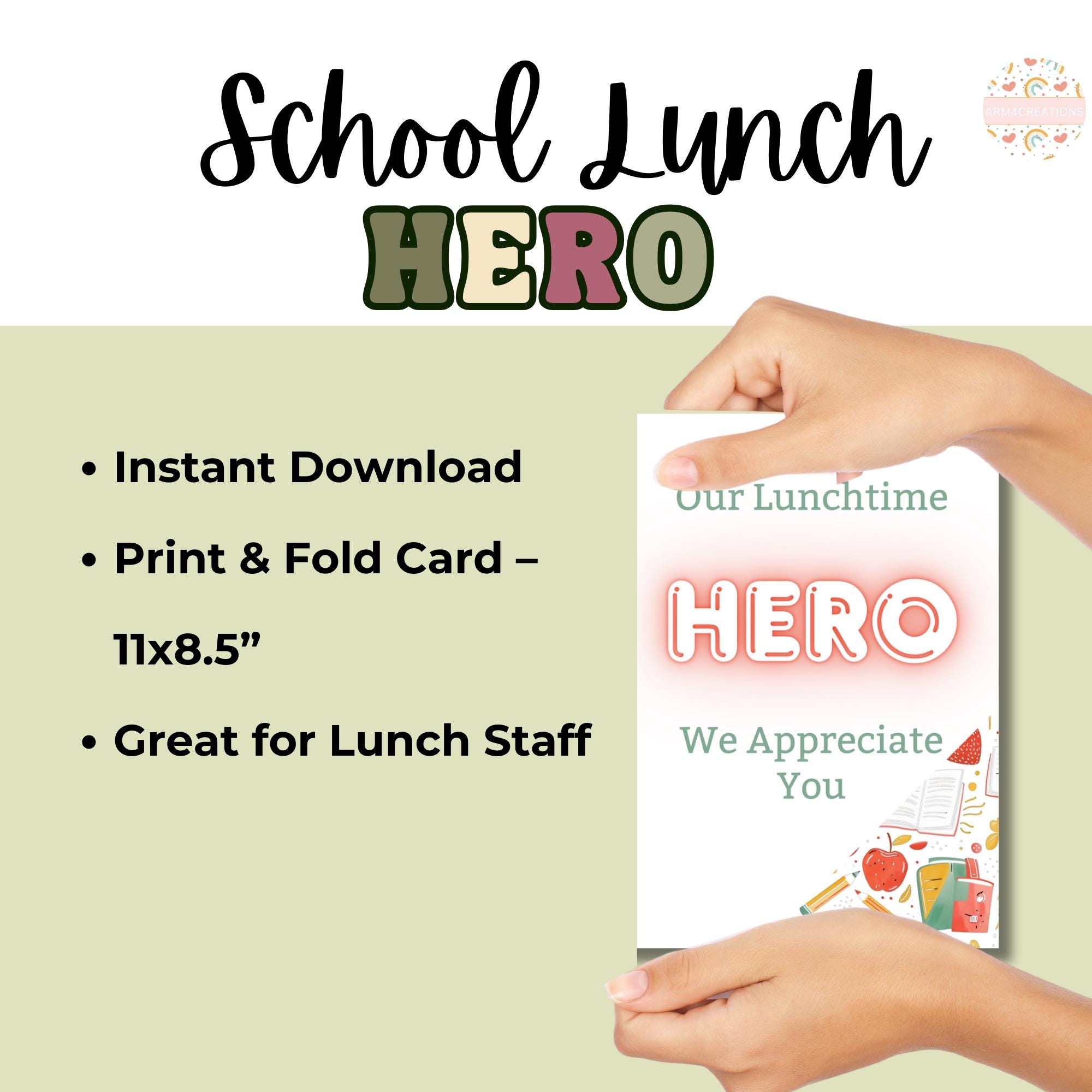 Lunch Hero Day Card School Lunch Thank You Card Lunch Person Card Food ...