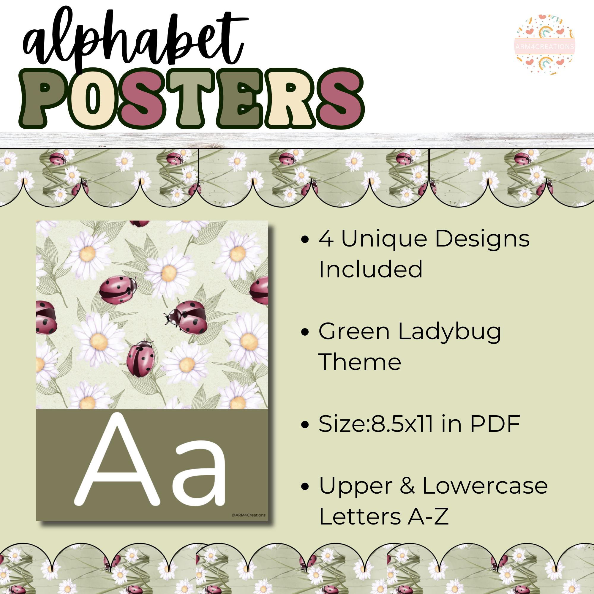 Ladybug Alphabet Posters Classroom Decor A-Z Capital Lowercase Letters ...