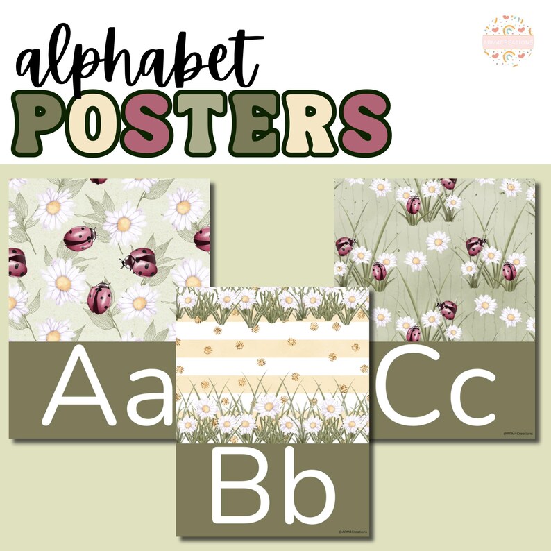 Ladybug Alphabet Posters Classroom Decor A-Z Capital Lowercase Letters ...