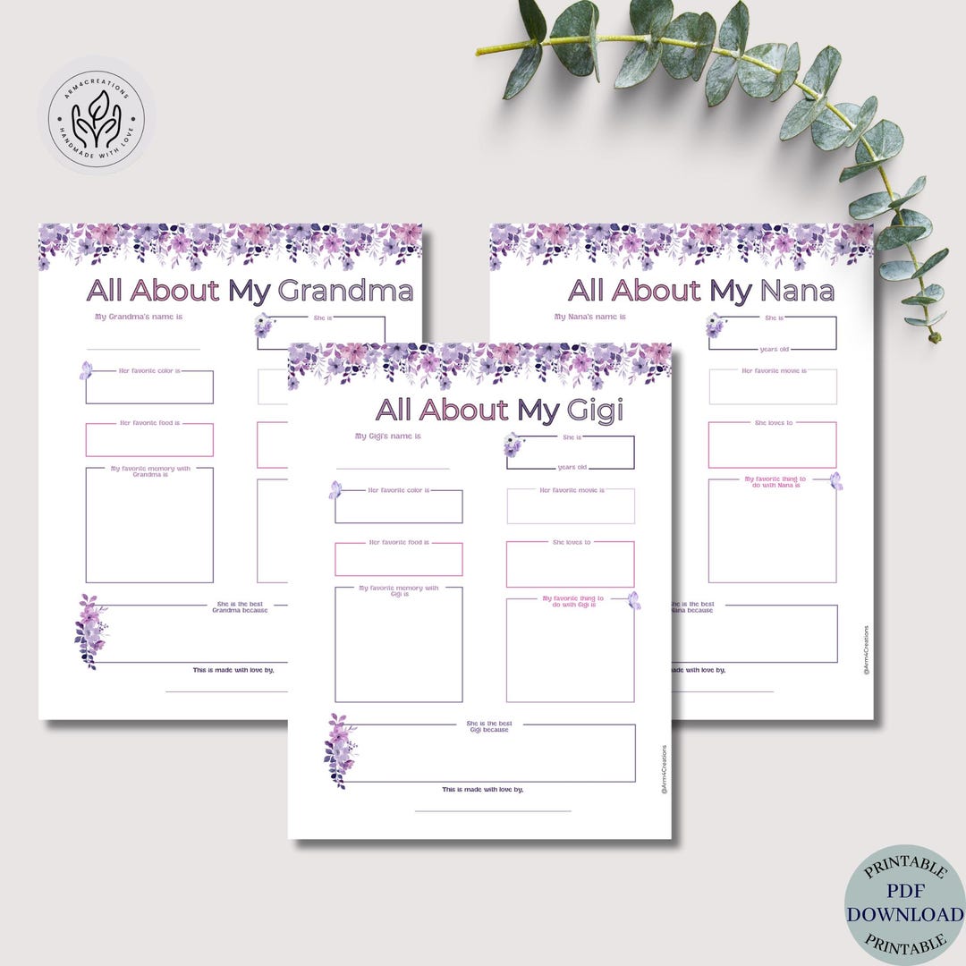 All About Grandma Nana Gigi Printable Fill in the Blank Grandparents ...