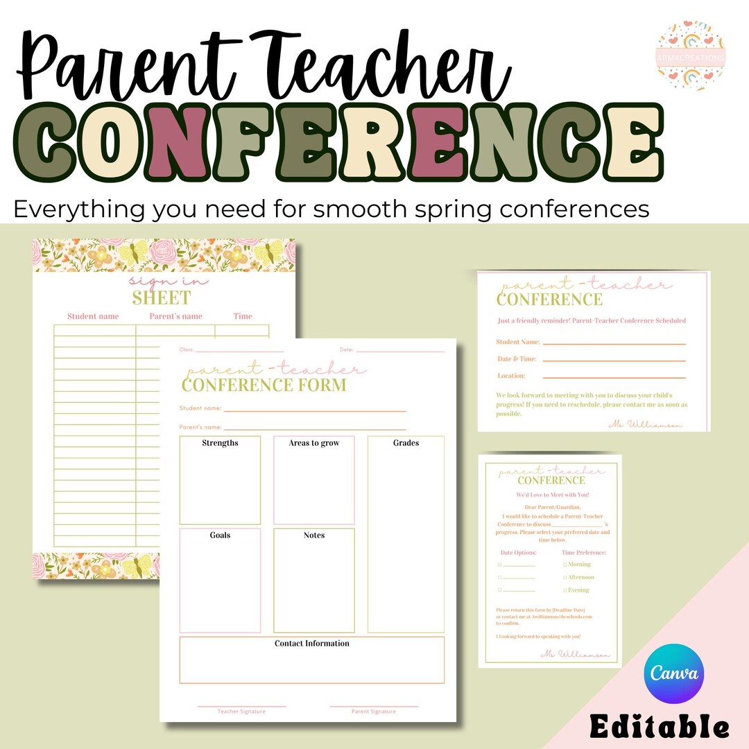 Parent Teacher Conference Bundle Spring Conference Slips Sign up Sheet ...