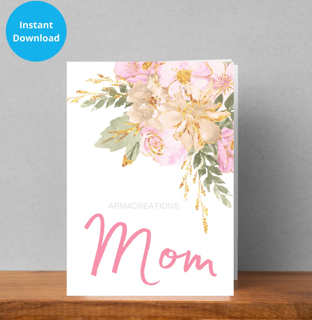 Floral Mom Card Printable Pink Mom Card Awesome Mom Card Thank You Mom ...