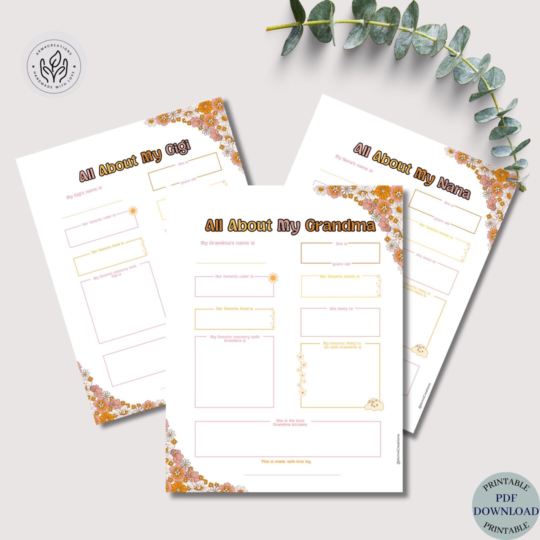 All About Grandma Nana Gigi Printable Fill in the Blank Grandparents ...