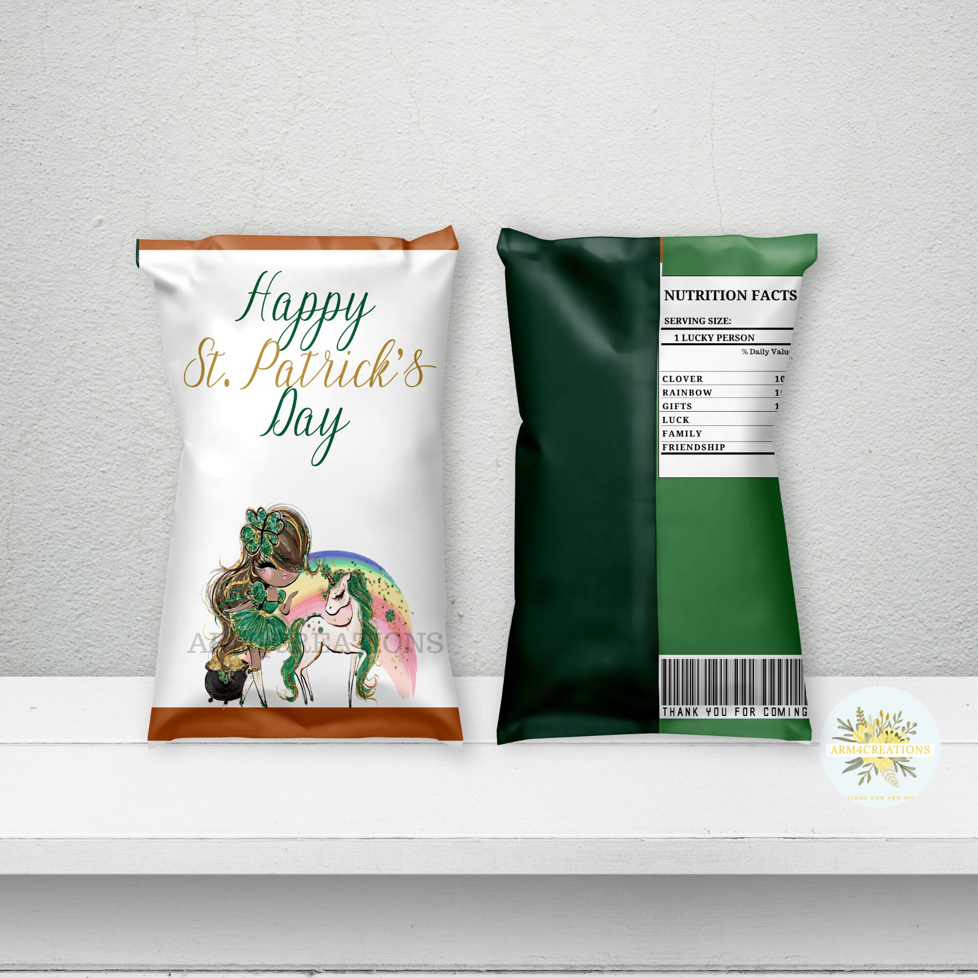 St Patricks Day Chip Bag Wrapper Clover Classroom Shamrock Favors ...