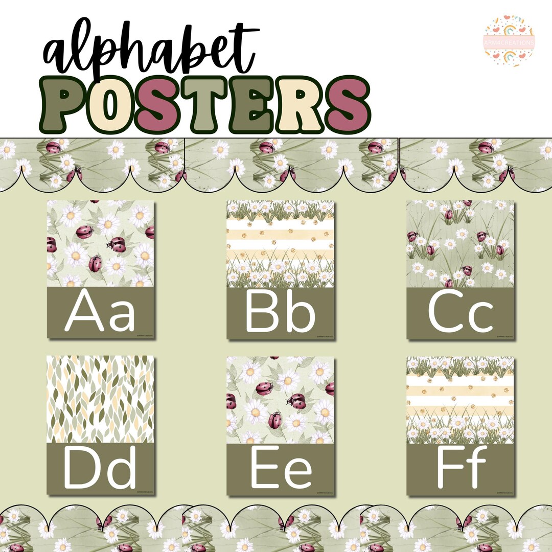 Ladybug Alphabet Posters Classroom Decor A-Z Capital Lowercase Letters ...
