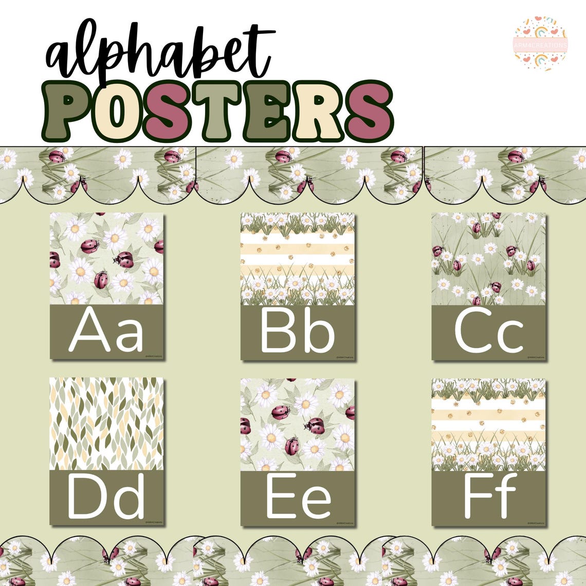 Ladybug Alphabet Posters Classroom Decor A-Z Capital Lowercase Letters ...