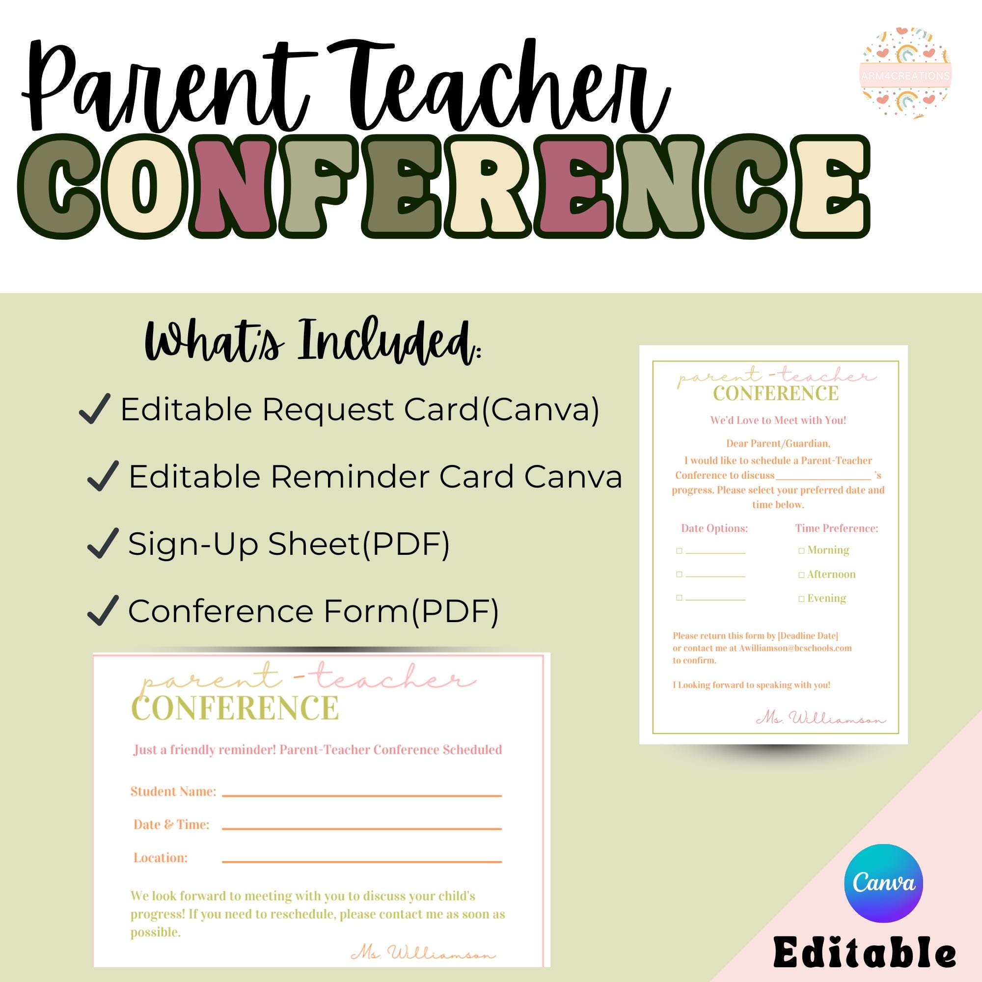 Parent Teacher Conference Bundle Spring Conference Slips Sign up Sheet ...