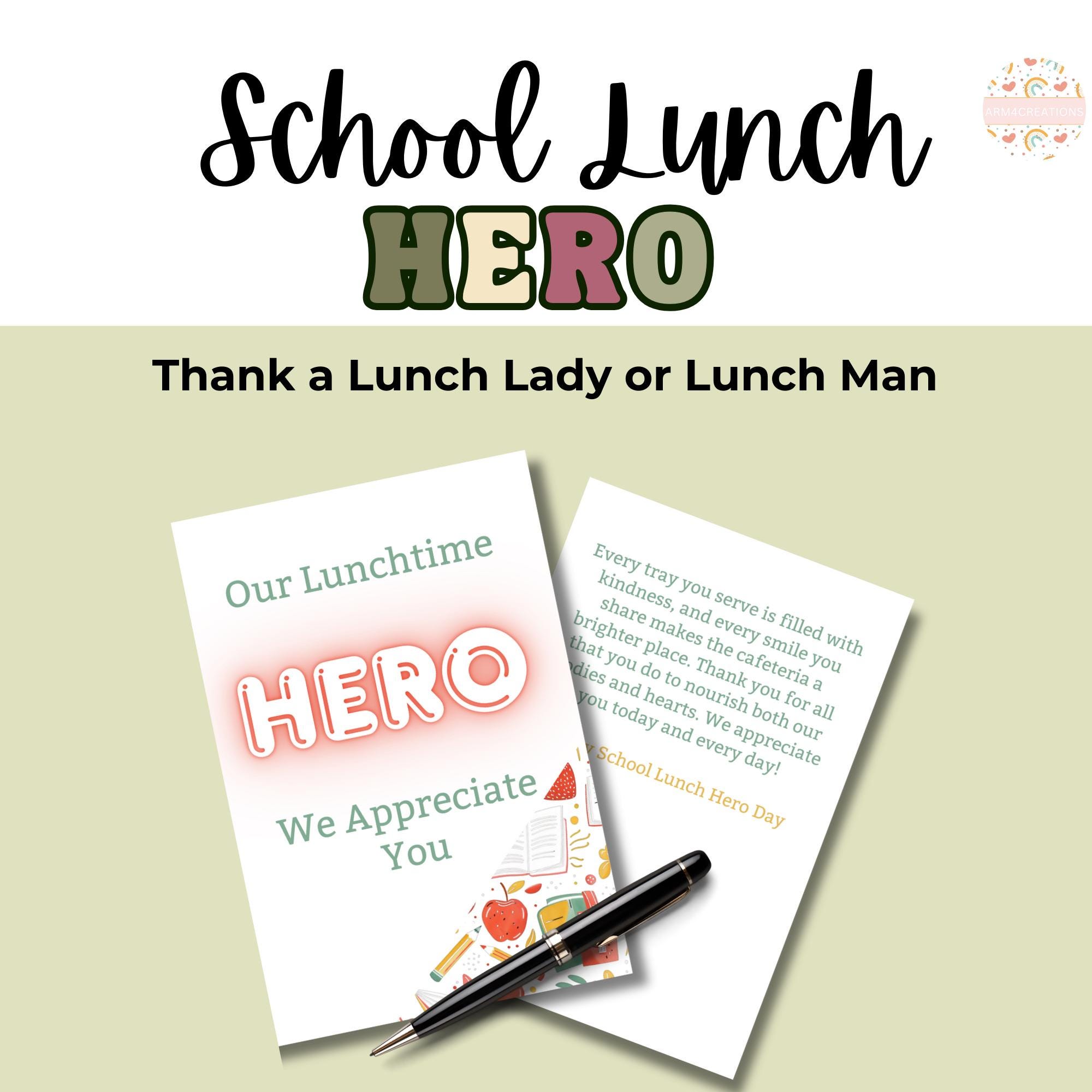 Lunch Hero Day Card School Lunch Thank You Card Lunch Person Card Food ...