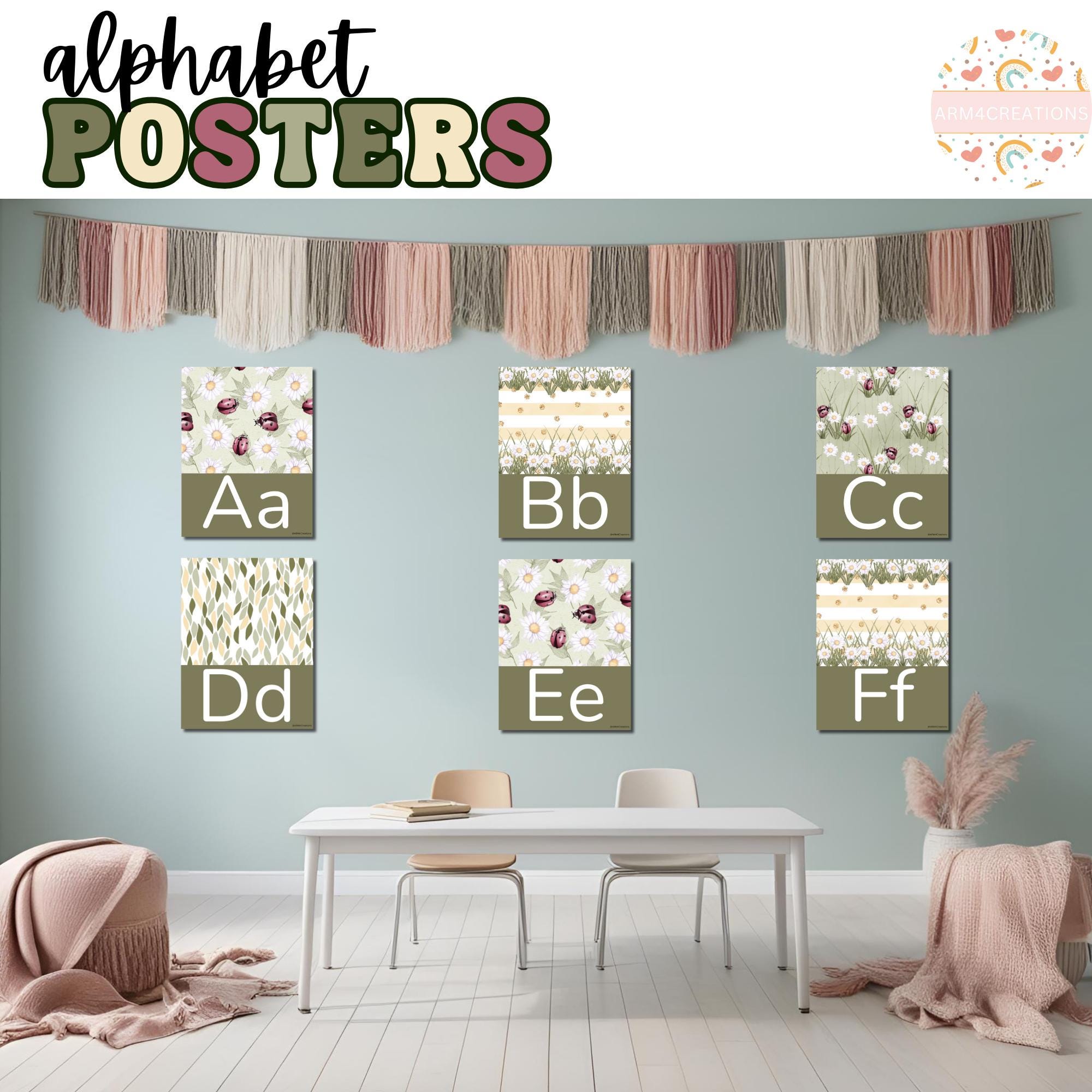 Ladybug Alphabet Posters Classroom Decor A-Z Capital Lowercase Letters ...