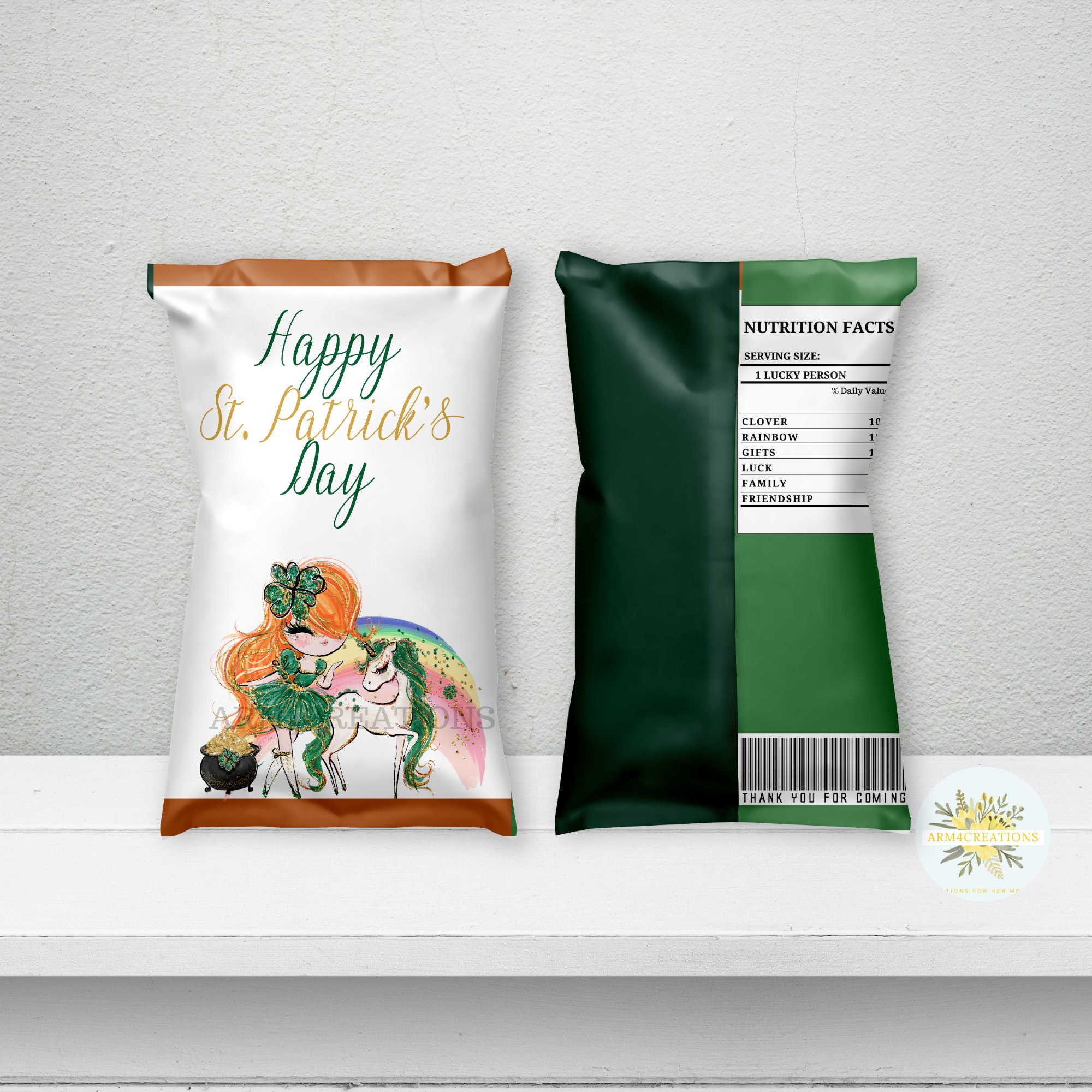 St Patricks Day Chip Bag Wrapper Clover Classroom Lucky Chip Bag ...