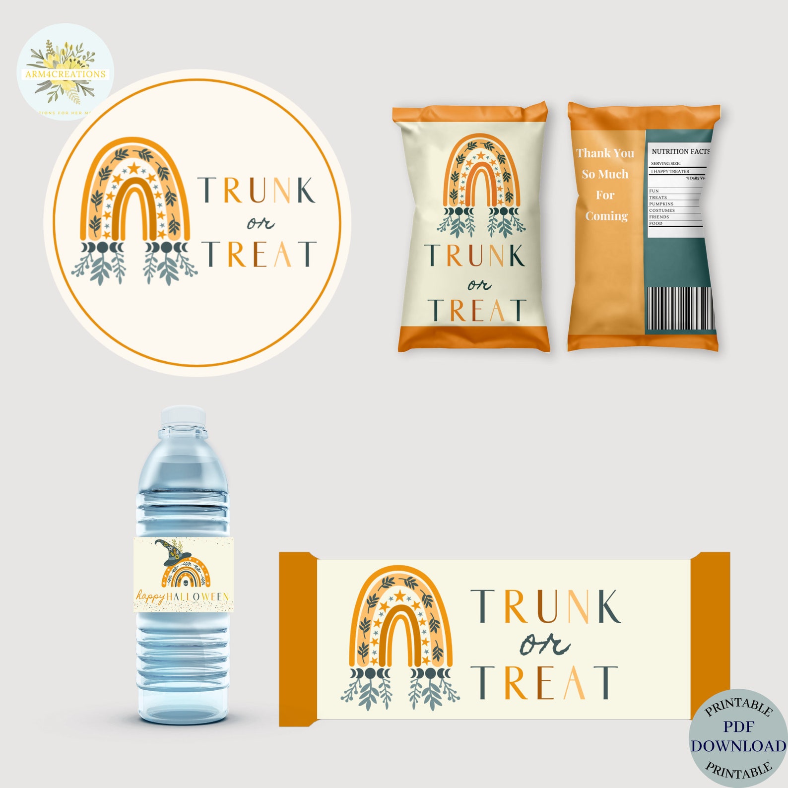 Trunk or Treat Favor Bundle | Chip Bag | Candy Wrapper Label| Water ...