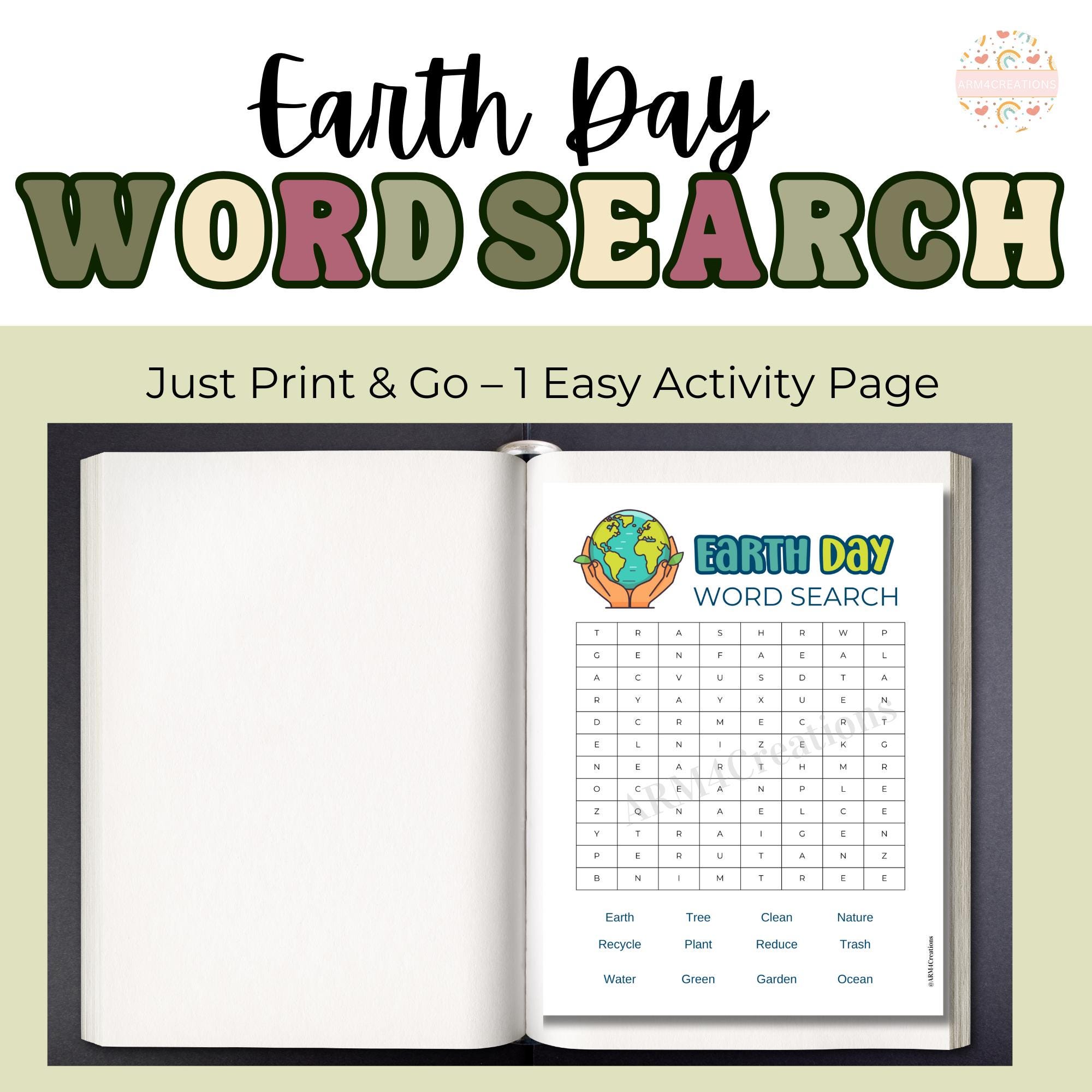 Earth Day Word Search Earth Day Activity Earth Day Worksheet Elementary ...