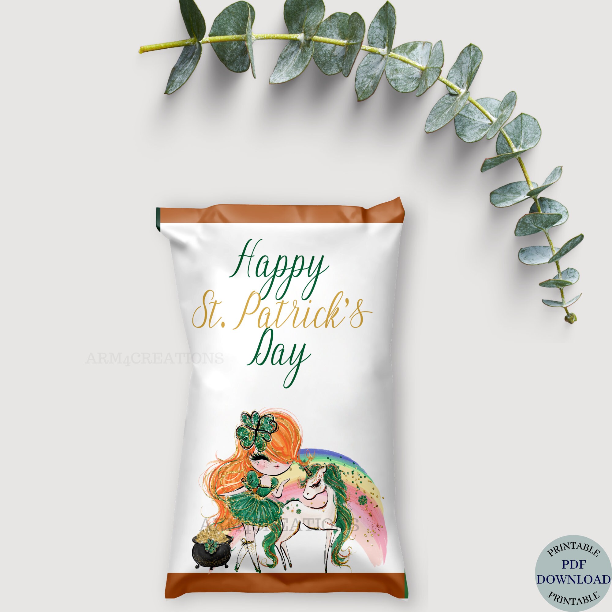 St Patricks Day Chip Bag Wrapper Clover Classroom Lucky Chip Bag ...