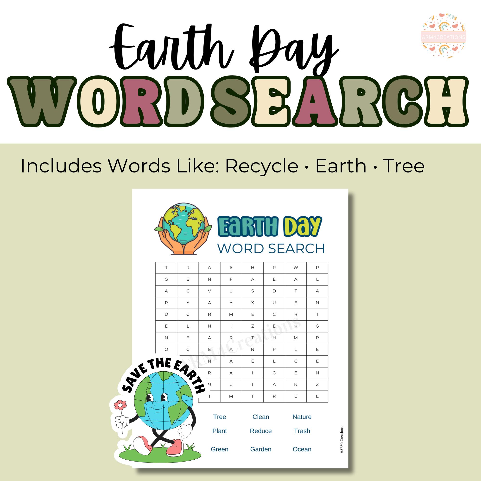 Earth Day Word Search Earth Day Activity Earth Day Worksheet Elementary ...