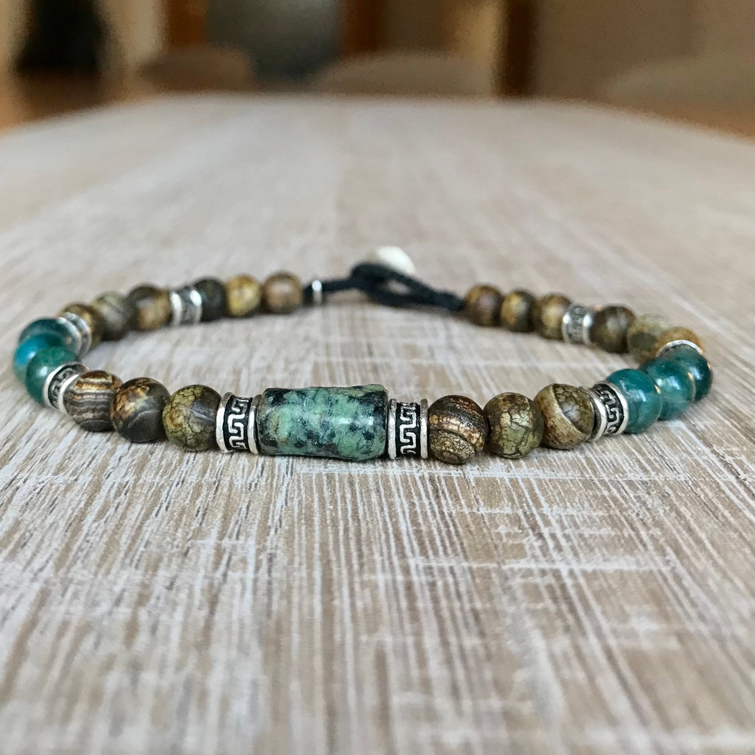 Natural Stone Bracelet Men/ Tibetan Agate Apatite Turquoise - Etsy