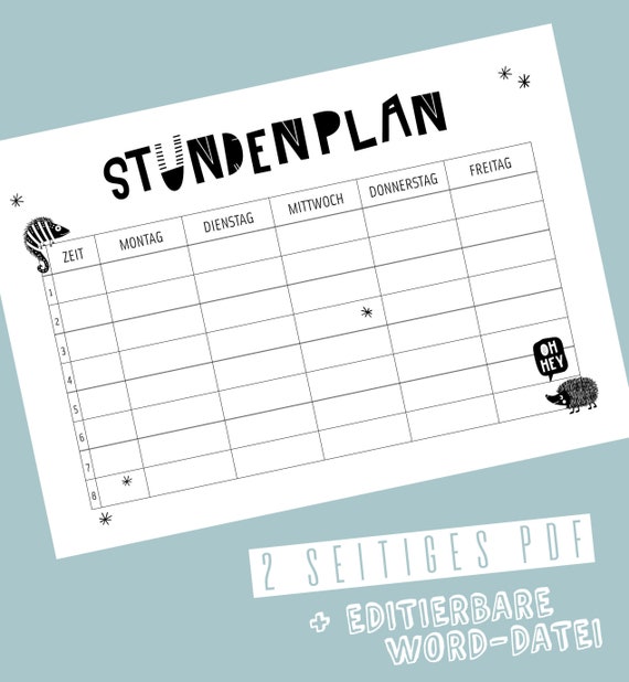 Stundenplan Zum Ausdrucken // PDF Word-datei - Etsy