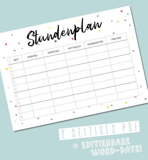 Stundenplan Zum Ausdrucken // PDF Word-datei | Etsy UK