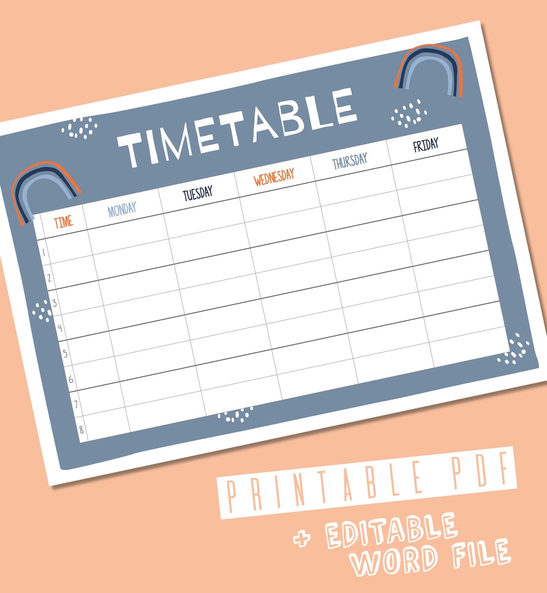 Printable TIMETABLE // PDF + Word File - Etsy