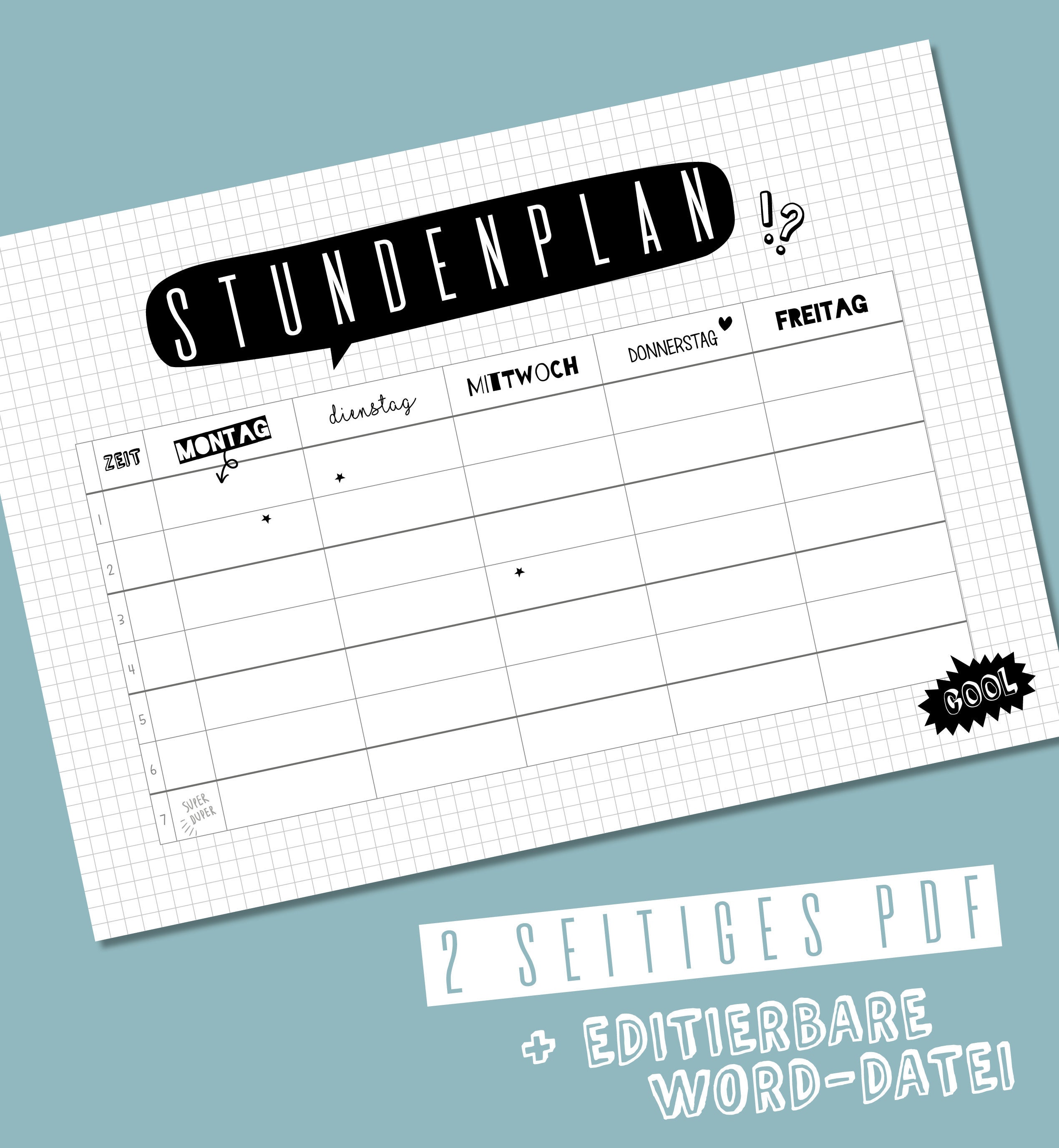 Stundenplan zum ausdrucken // PDF + Word-Datei - Etsy.de