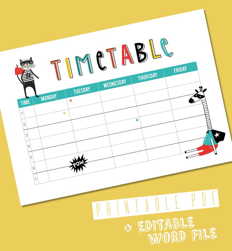Printable TIMETABLE // PDF + Word File - Etsy