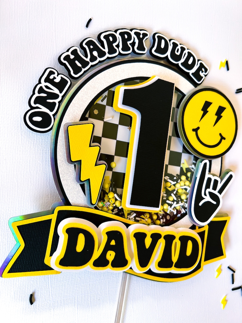 One Happy Dude Shaker Cake Topper/smiley Face/retro - Etsy